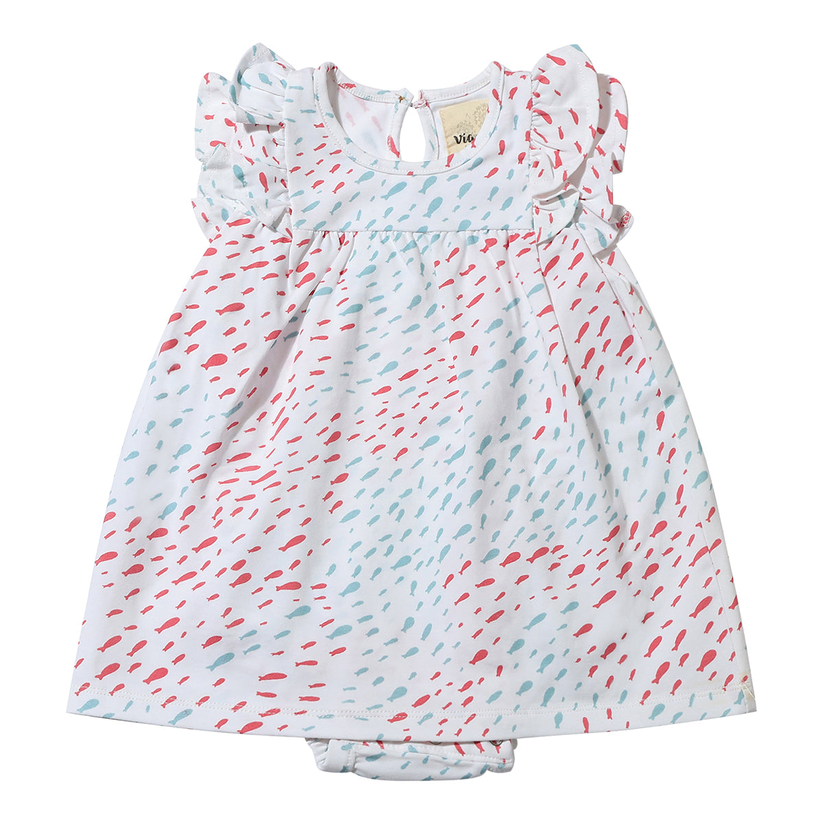 Jenn Dress in coral and aqua Fish – vignette